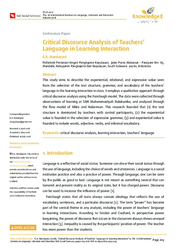 (PDF) Critical Discourse Analysis of Teachers’ Language in Learning ...