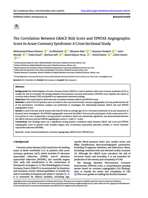 (PDF) The Correlation Between GRACE Risk Score and SYNTAX Angiographic ...