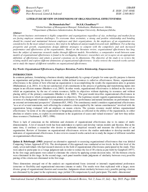 (PDF) Literature Review on Dimensions of Organisational Effectiveness