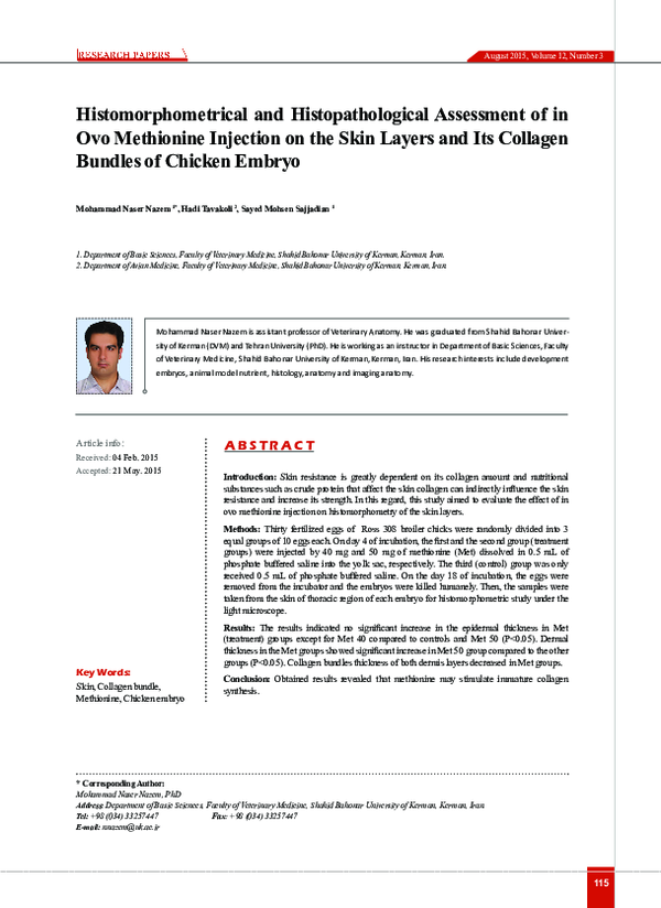 (PDF) Histomorphometrical and Histopathological Assessment of in Ovo ...