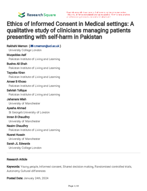 (PDF) Ethics of Informed Consent in Medical settings: A qualitative ...