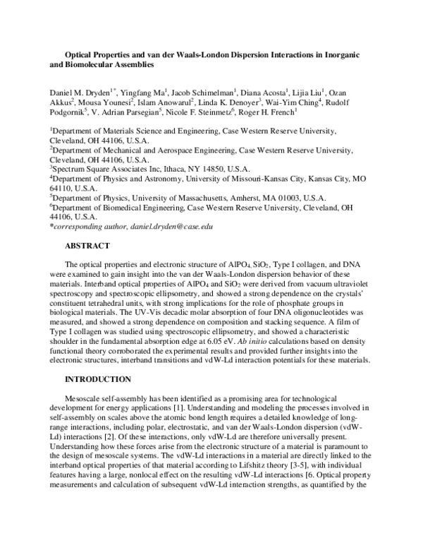 (PDF) Optical Properties and van der Waals-London Dispersion ...