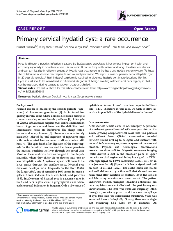 (PDF) Primary cervical hydatid cyst: a rare occurrence