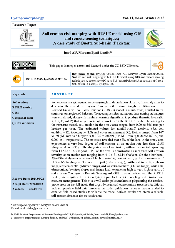 (PDF) Soil erosion risk mapping with RUSLE model using GIS and remote sensing techniques; A case ...