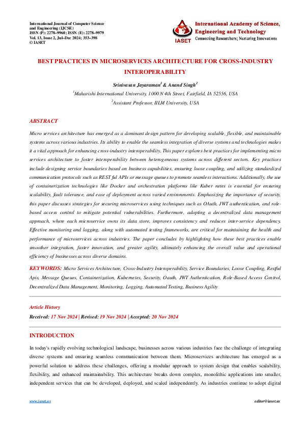 (PDF) BEST PRACTICES IN MICROSERVICES ARCHITECTURE FOR CROSS-INDUSTRY INTEROPERABILITY