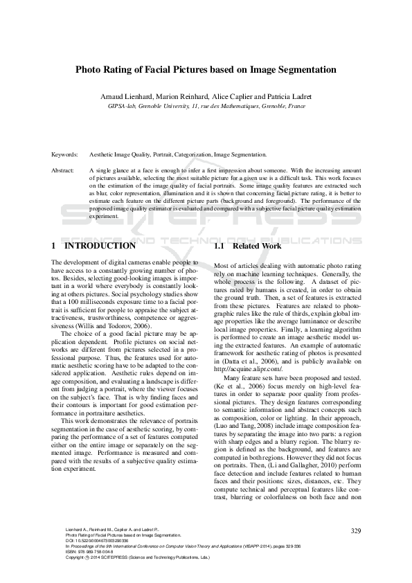 (PDF) Photo rating of facial pictures based on image segmentation