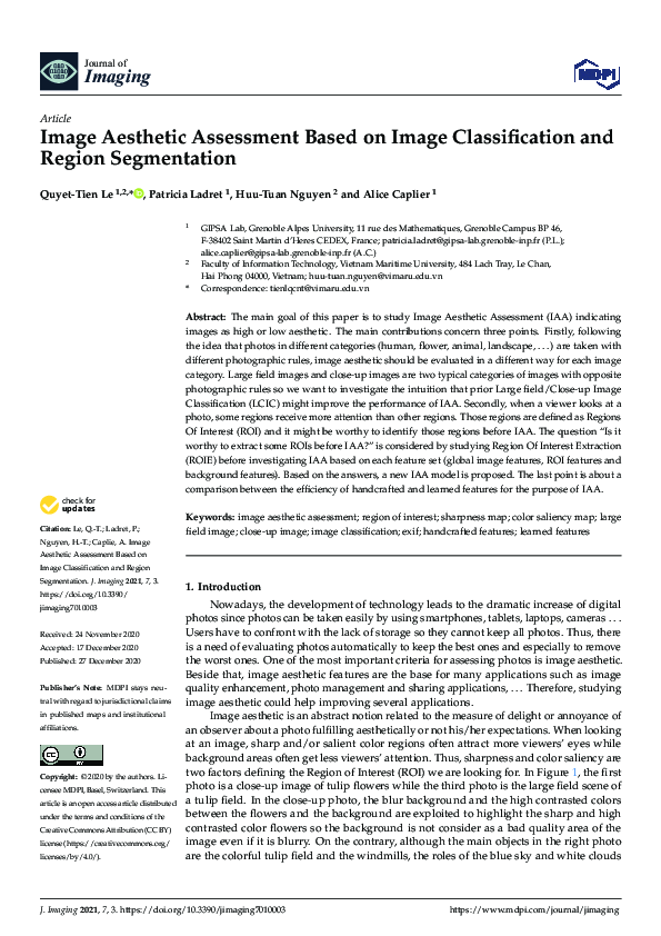 (PDF) Image Aesthetic Assessment Based on Image Classification and Region Segmentation