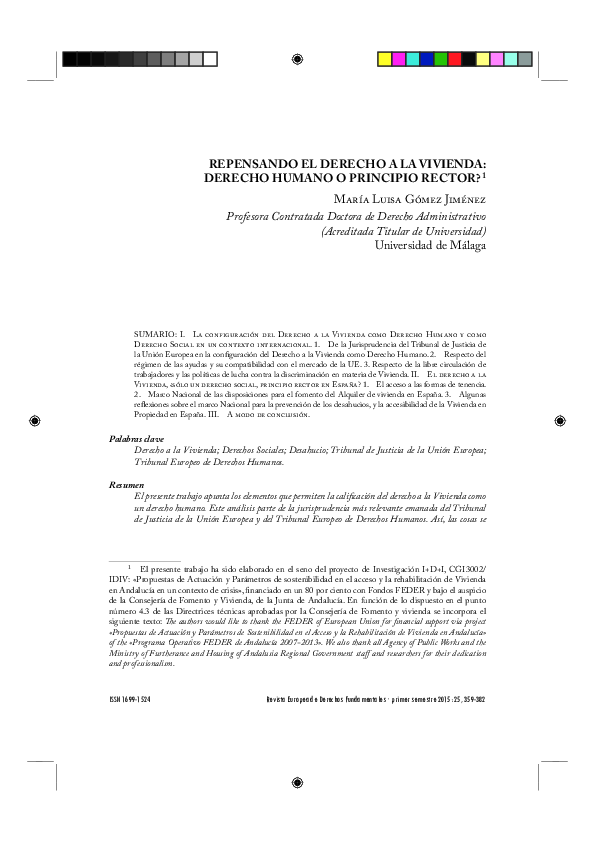 (PDF) Repensando el derecho a la vivienda: ¿derecho humano o principio rector?