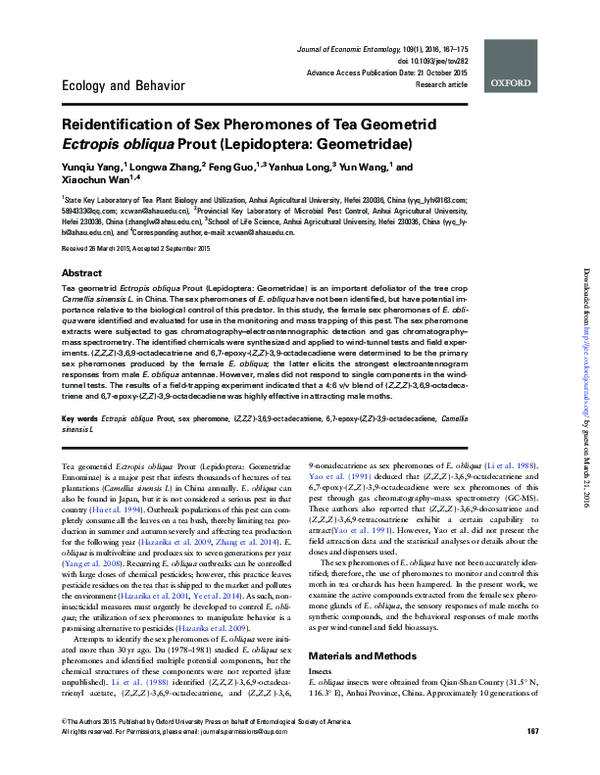 (PDF) Reidentification of Sex Pheromones of Tea Geometrid Ectropis ...
