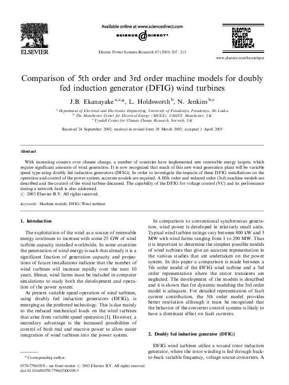 (PDF) Comparison of 5th order and 3rd order machine models for doubly ...