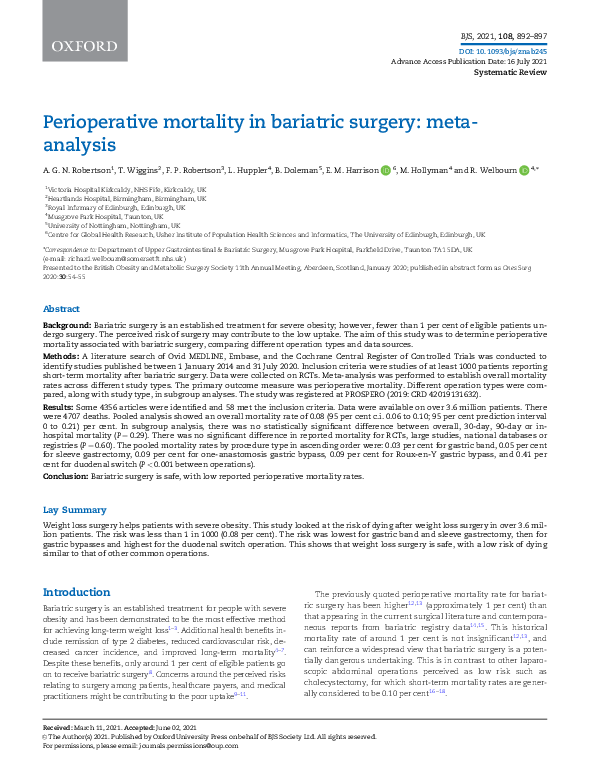 (PDF) Perioperative mortality in bariatric surgery: meta-analysis