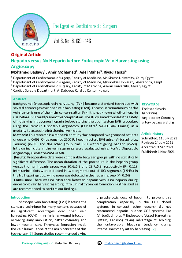 (PDF) Heparin versus No Heparin before Endoscopic Vein Harvesting using ...
