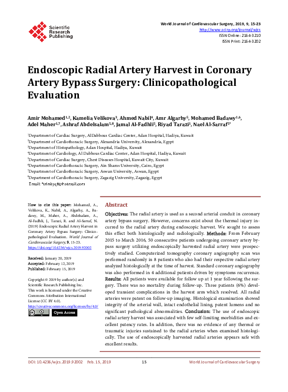 (PDF) Endoscopic Radial Artery Harvest in Coronary Artery Bypass ...