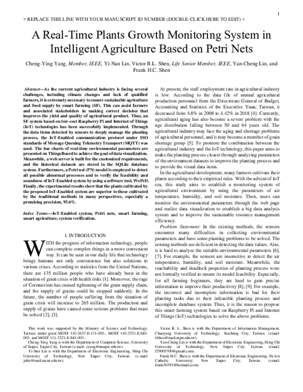 (PDF) A Real-Time Plants Growth Monitoring System in Intelligent Agriculture Based on Petri Nets