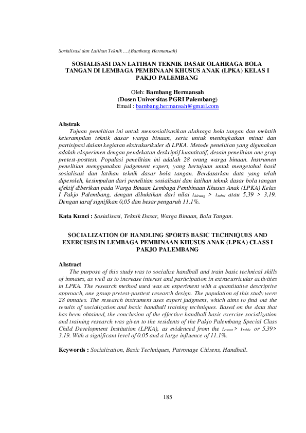 (PDF) Sosialisasi Dan Latihan Teknik Dasar Olahraga Bola Tangan DI Lembaga Pembinaan Khusus Anak ...