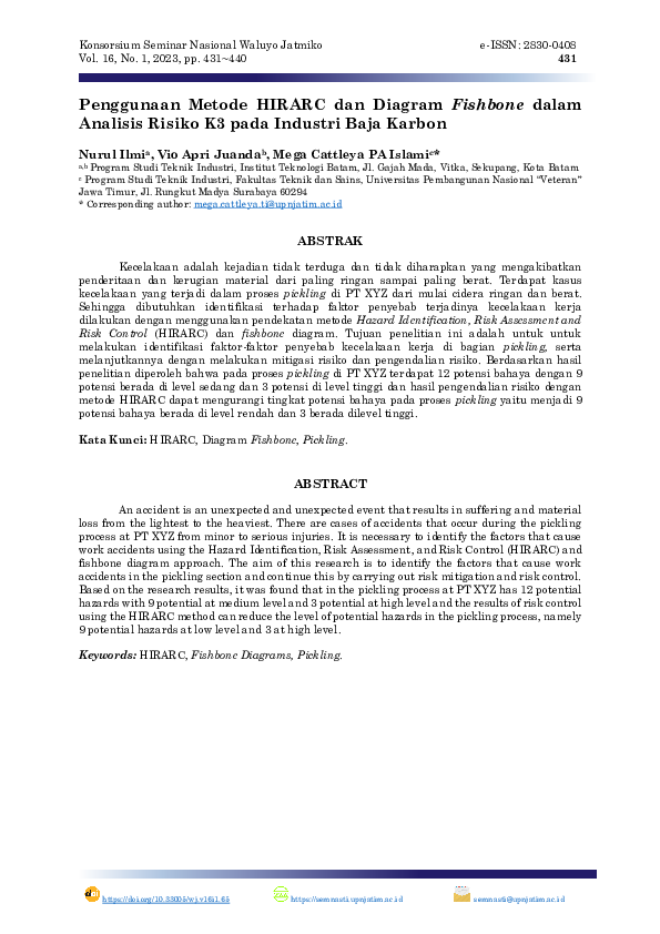 (PDF) Penggunaan Metode HIRARC dan Diagram Fishbone dalam Analisis Risiko K3 pada Industri Baja ...