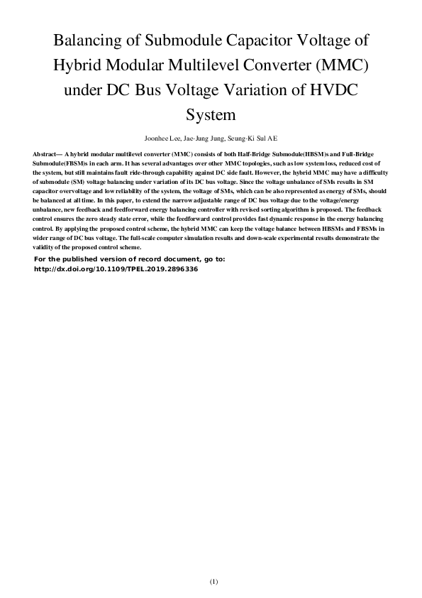 Pdf Balancing Of Submodule Capacitor Voltage Of Hybrid Modular