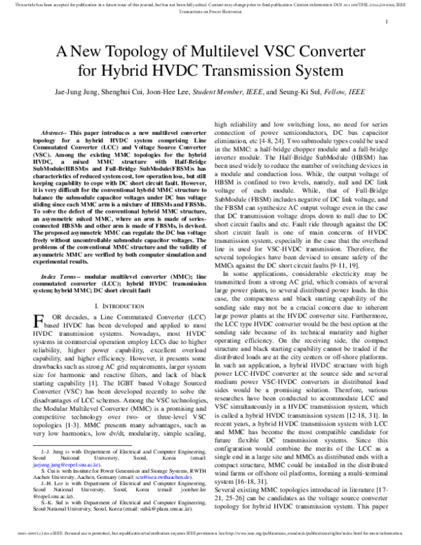 (PDF) A New Topology of Multilevel VSC Converter for a Hybrid HVDC Transmission System