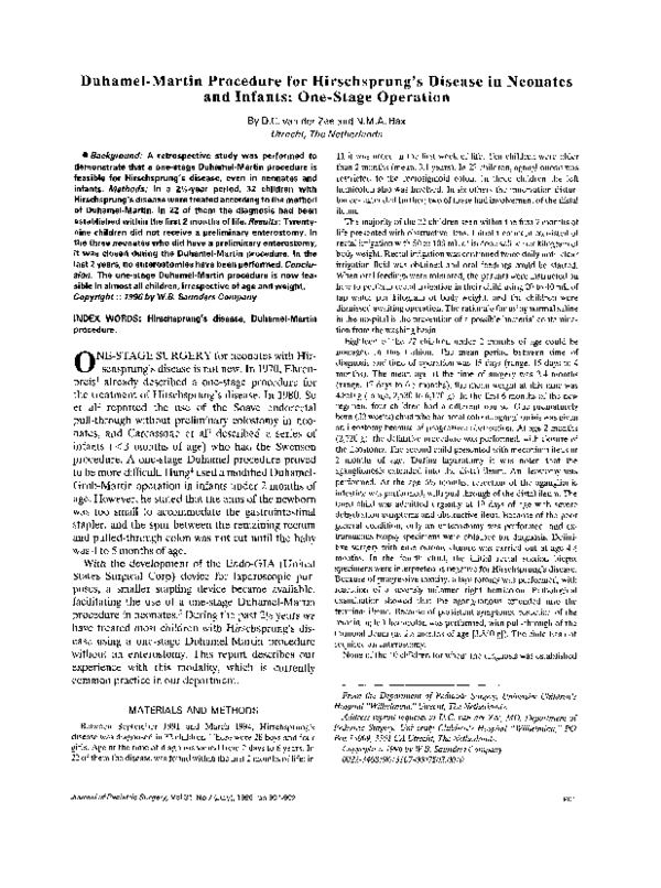 (PDF) Duhamel-Martin procedure for Hirschsprung's disease in neonates ...