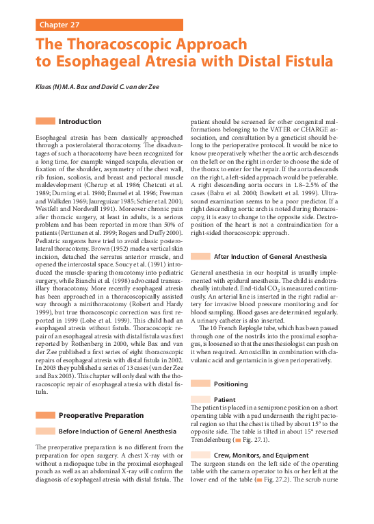 (PDF) The Thoracoscopic Approach to Esophageal Atresia with Distal Fistula