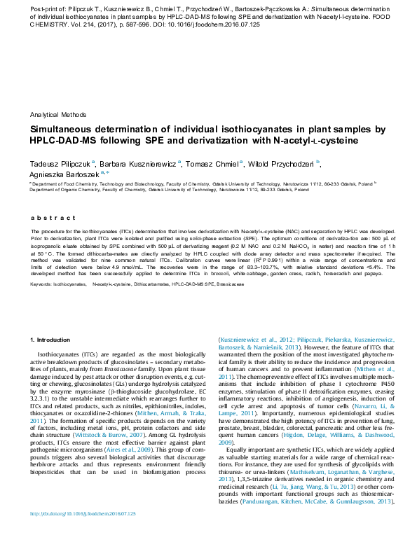 (PDF) Simultaneous determination of individual isothiocyanates in plant ...