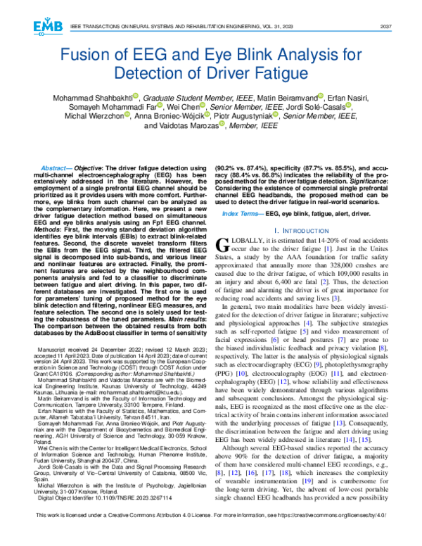 (PDF) Fusion of EEG and Eye Blink Analysis for Detection of Driver Fatigue