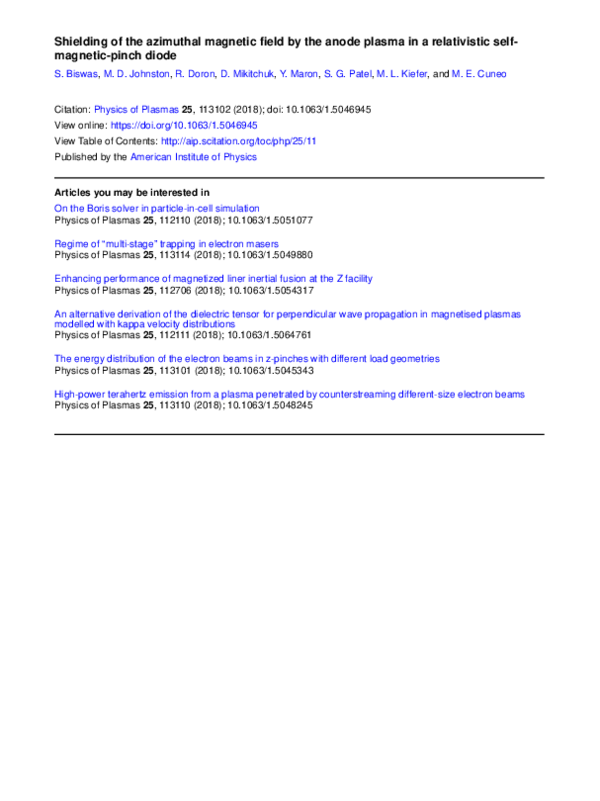 (PDF) Shielding of the azimuthal magnetic field by the anode plasma in ...