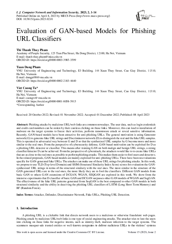 (PDF) Evaluation of GAN-based Models for Phishing URL Classifiers