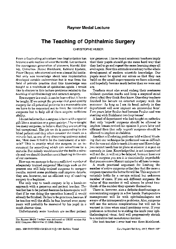 (PDF) The Teaching of Ophthalmic Surgery