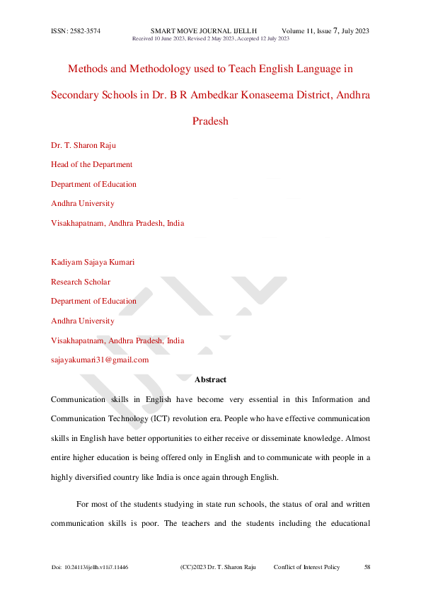 (PDF) Methods and Methodology used to Teach English Language in Secondary Schools in Dr. B R ...