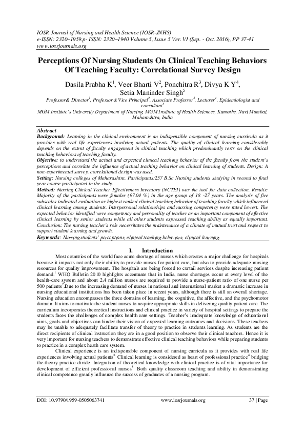 (PDF) Perceptions Of Nursing Students On Clinical Teaching Behaviors Of Teaching Faculty ...