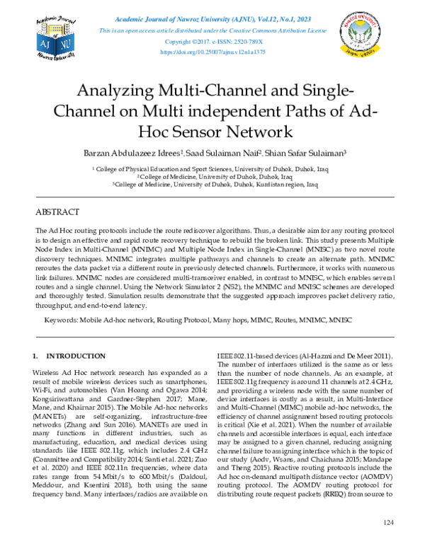 (PDF) Analyzing Multi-Channel and Single-Channel on Multi independent Paths of Ad-Hoc Sensor Network