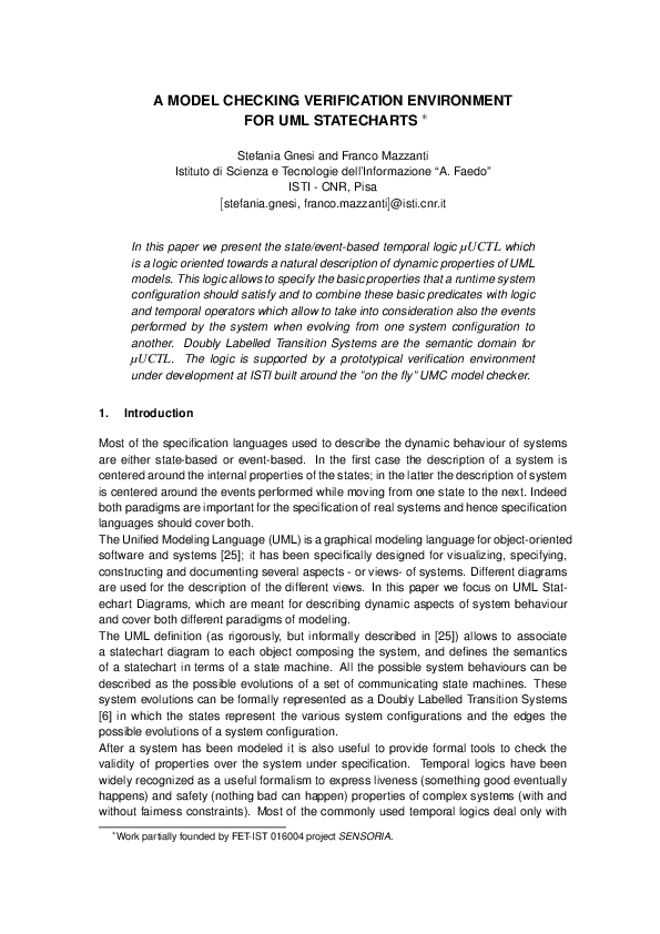 (PDF) A model checking verification environment for UML statecharts