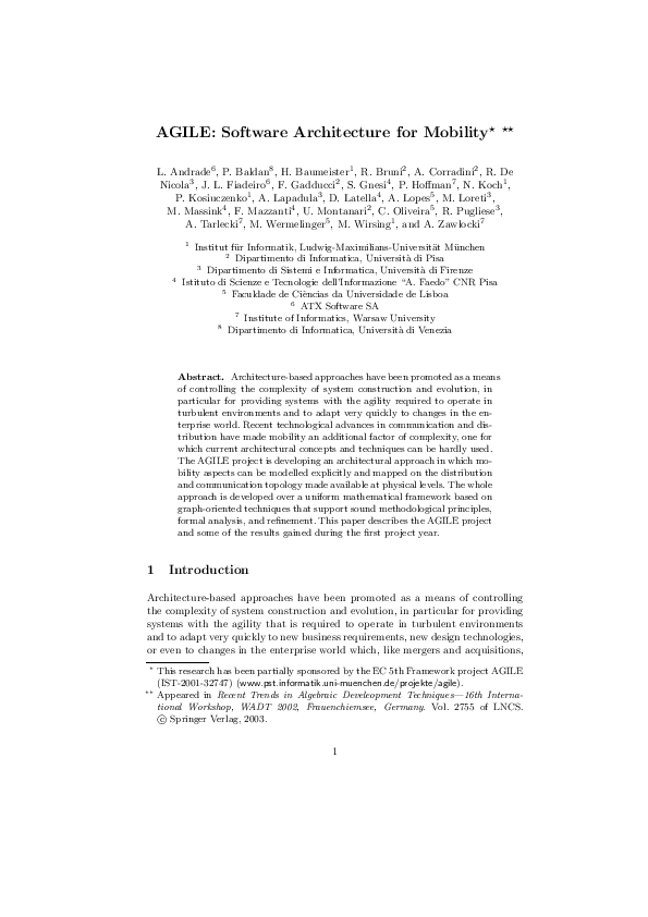 (PDF) AGILE: Software Architecture for Mobility
