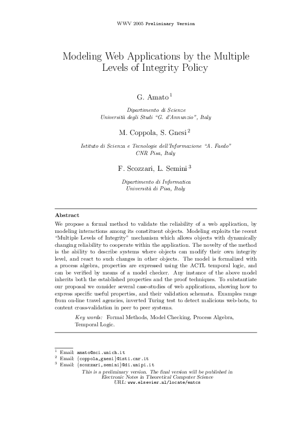 (PDF) Modeling Web Applications by the Multiple Levels of Integrity Policy