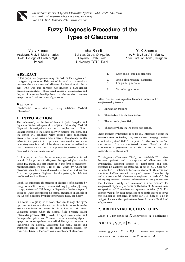 (PDF) Fuzzy Diagnosis Procedure of the Types of Glaucoma