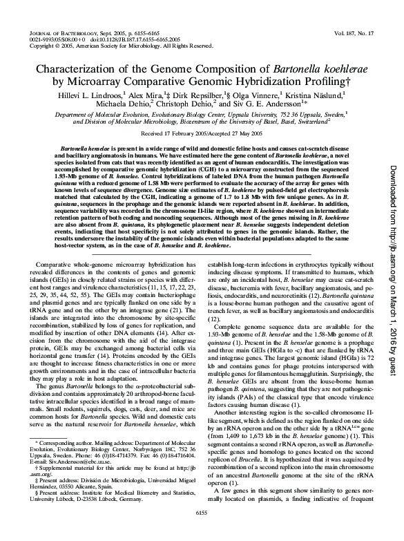 (PDF) Characterization of the Genome Composition of Bartonella koehlerae by Microarray ...