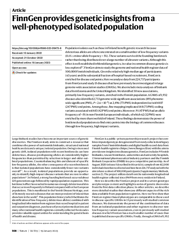 (PDF) FinnGen provides genetic insights from a well-phenotyped isolated ...