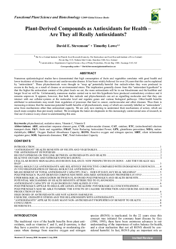 (PDF) Plant-Derived Compounds as Antioxidants for Health Are They all ...