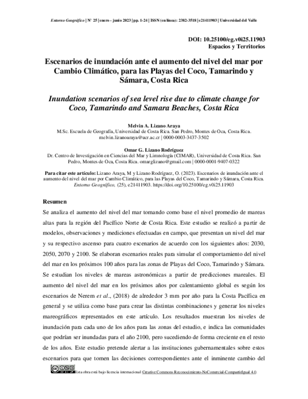 (PDF) Escenarios de inundación ante el aumento del nivel del mar por Cambio Climático, para las ...