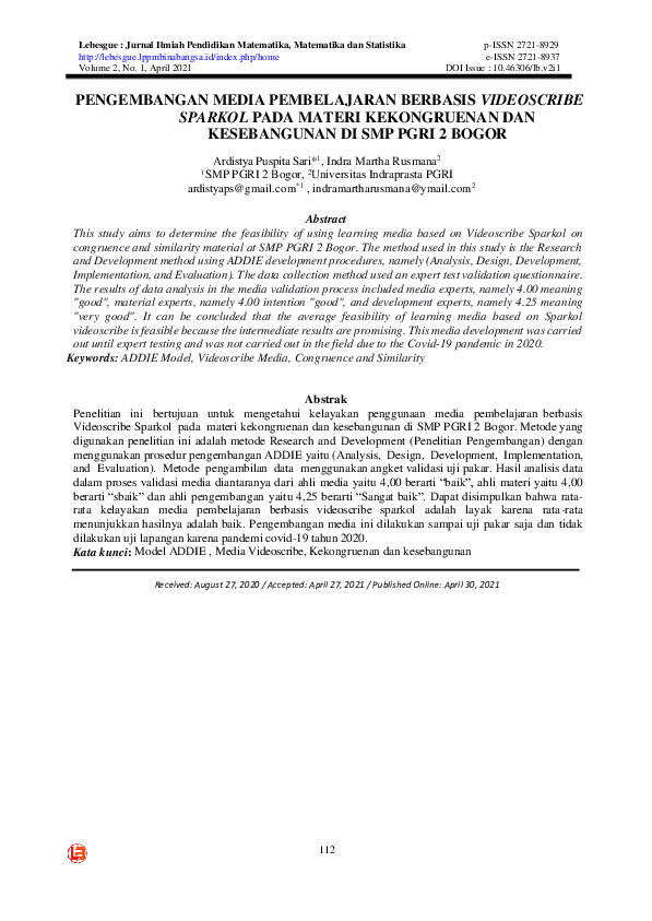 (PDF) Pengembangan Media Pembelajaran Berbasis Videoscribe Sparkol Pada Materi Kekongruenan Dan ...