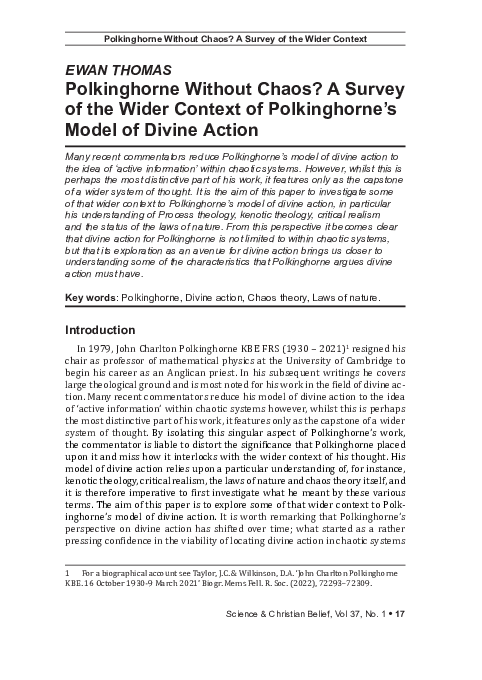 (PDF) Polkinghorne Without Chaos? A Survey of the Wider Context of ...