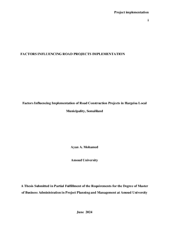 (PDF) Project implementation i FACTORS INFLUENCING ROAD PROJECTS ...