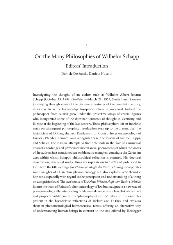 (PDF) On the Many Philosophies of Wilhelm Schapp. Editors’ Introduction