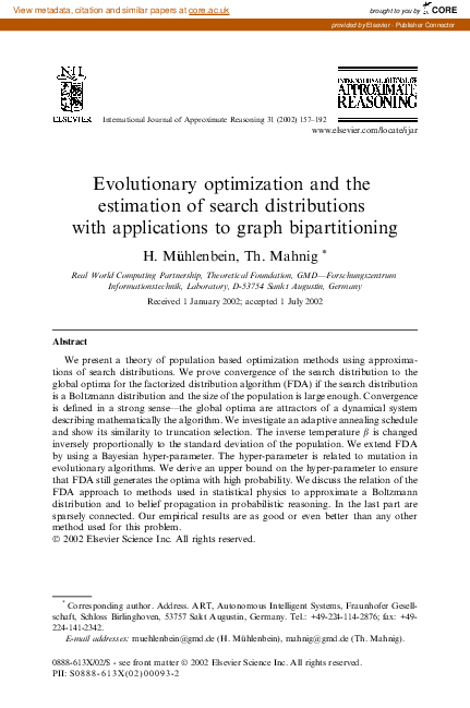 (PDF) Evolutionary optimization and the estimation of search distributions with applications to ...