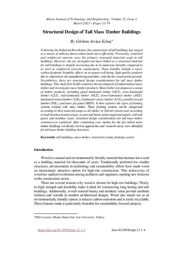 (PDF) Structural Design of Tall Mass Timber Buildings