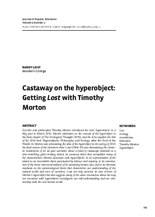 (PDF) Castaway on the hyperobject: Getting Lost with Timothy Morton