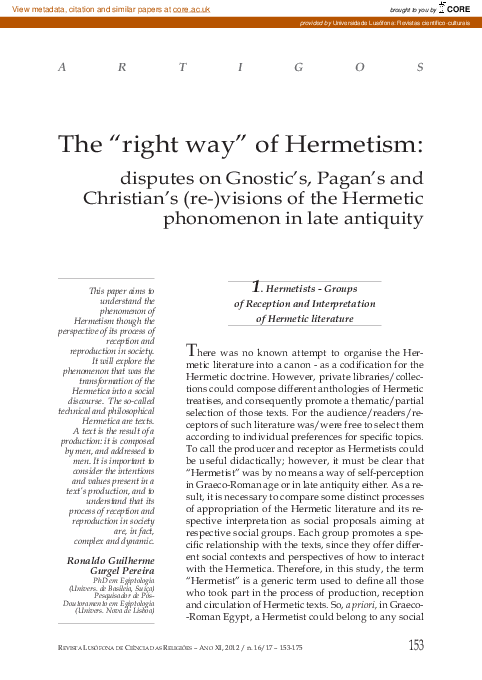(PDF) The “right way” of Hermetism: disputes on Gnostic’s, Pagan’s and ...