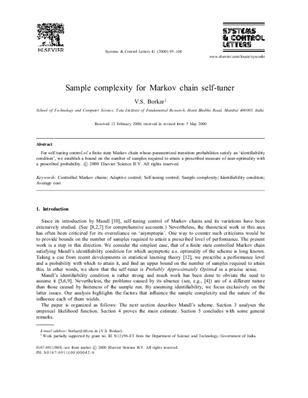 (PDF) Sample complexity for Markov chain self-tuner