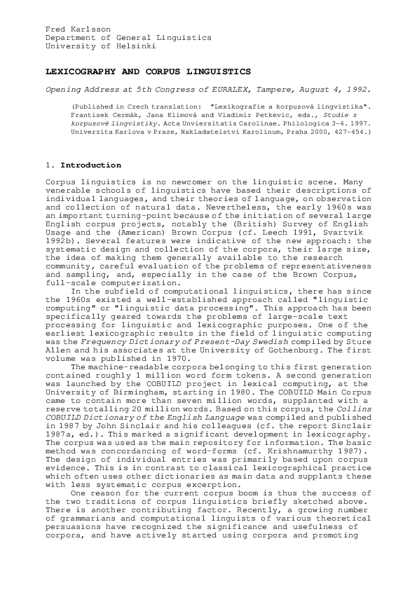 (PDF) Lexicography and corpus linguistics